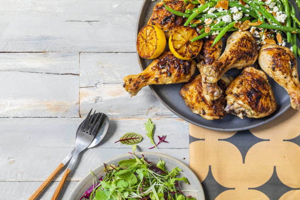 Amasi, lemon and garlic chicken with bean salad - Astral Chicken