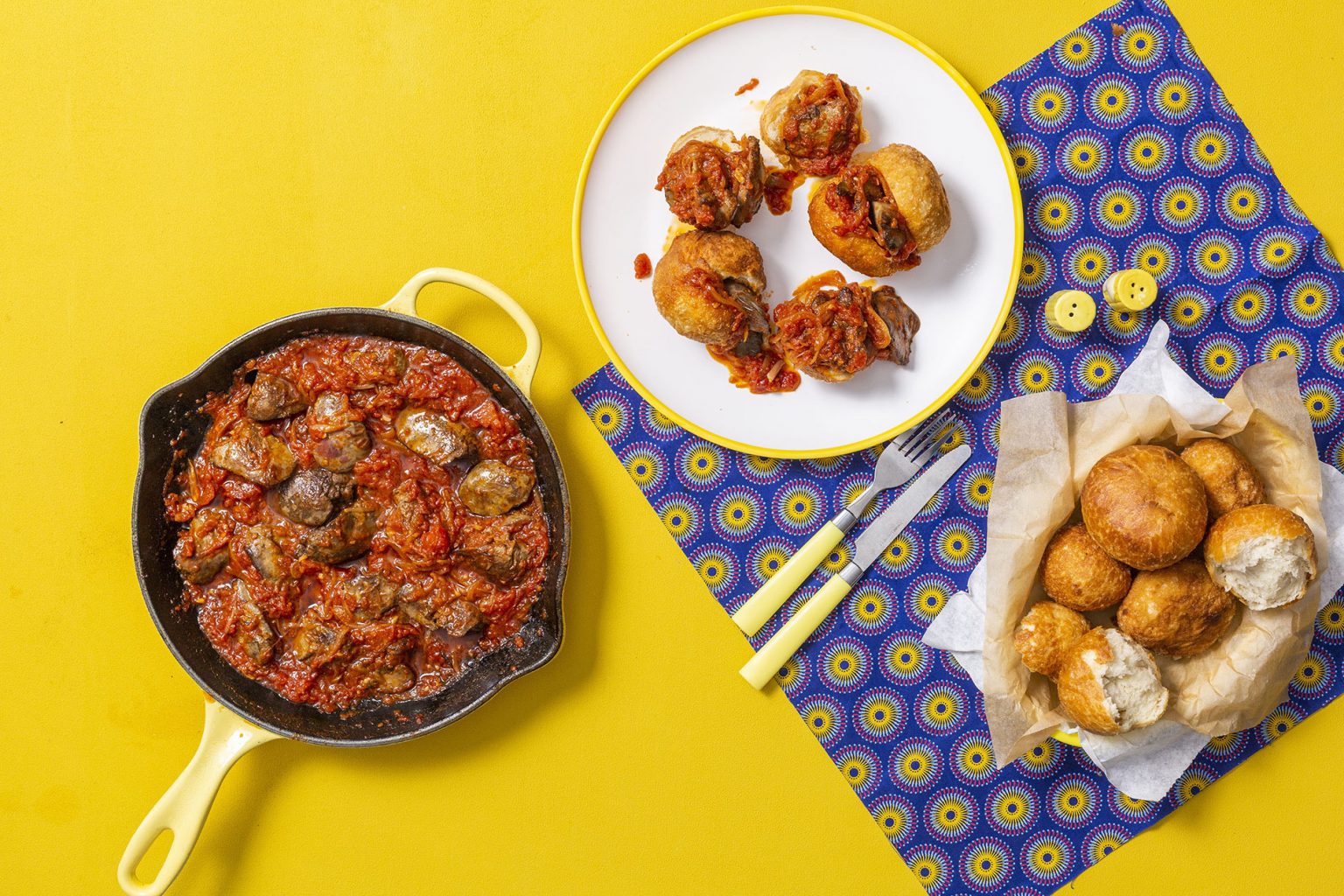 Amagwinya with tomato-and-onion chicken livers - Astral Chicken