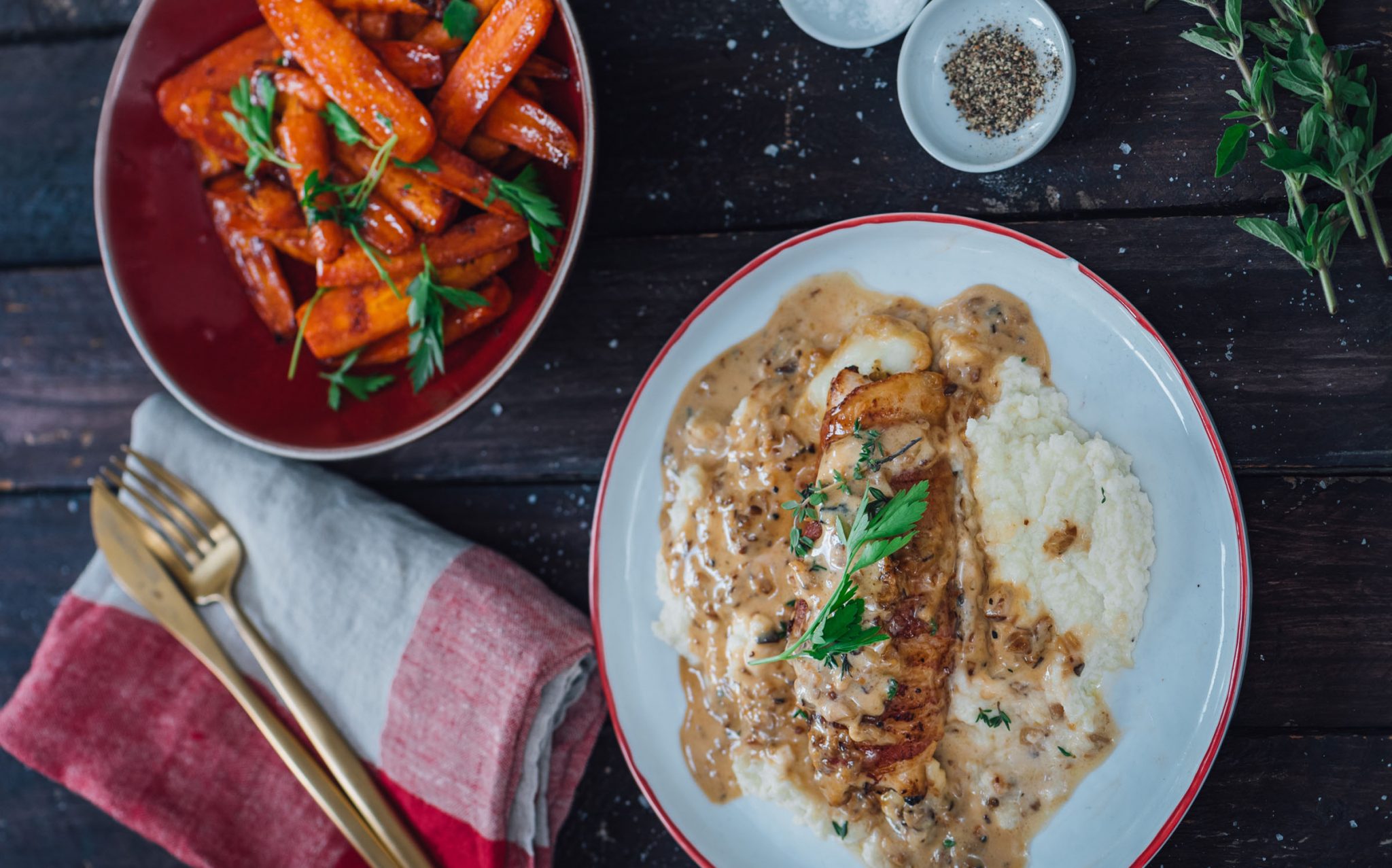 Chicken roulade with fancy sides - Astral Chicken