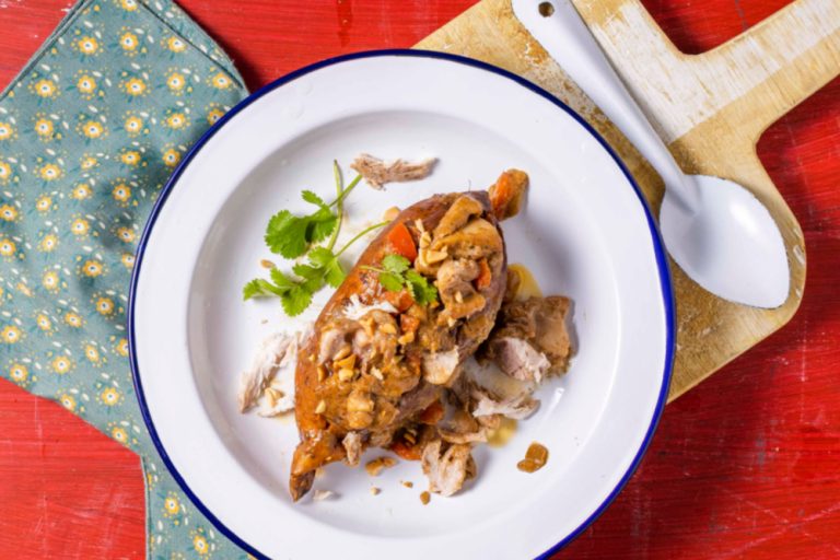 Satay stuffed sweet potato - Astral Chicken