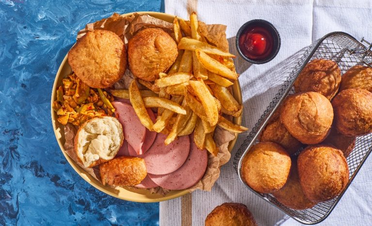 Polony, vetkoek, slap chips and achaar - Astral Chicken